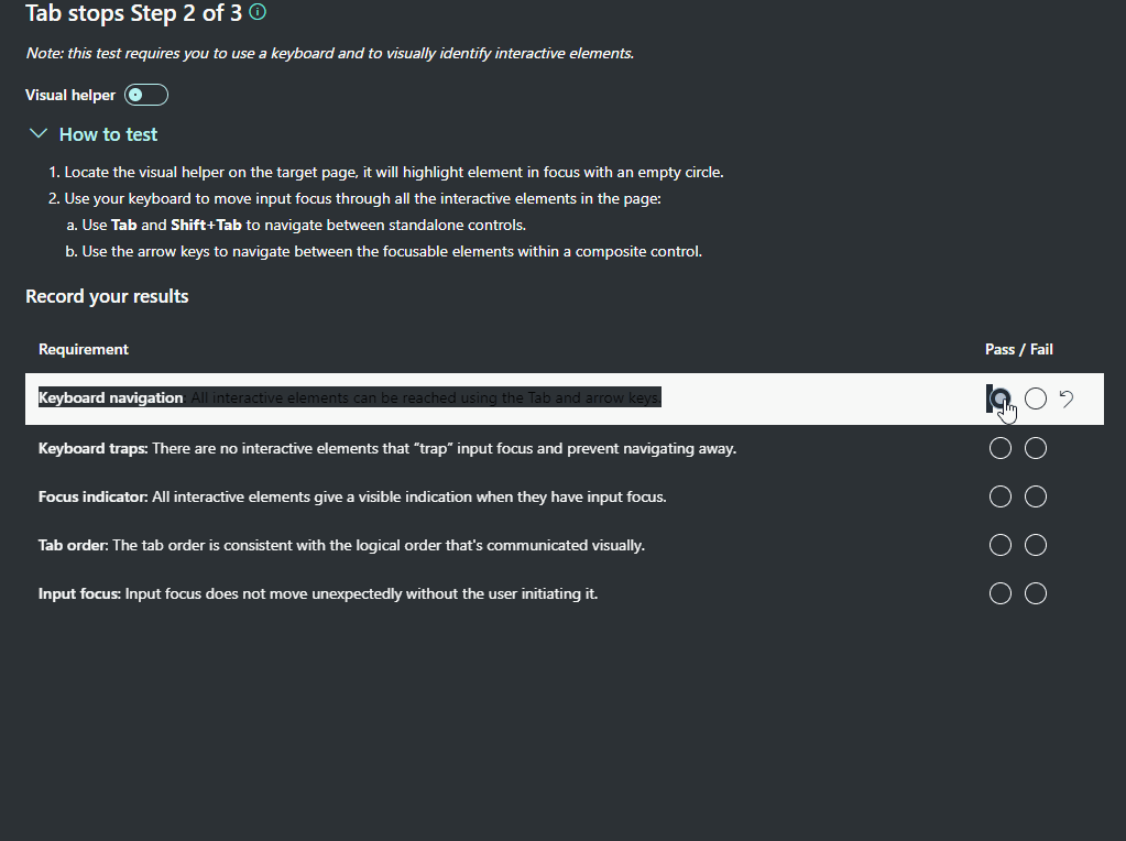 High contrast issues when interacting with tab stops requirements and ...