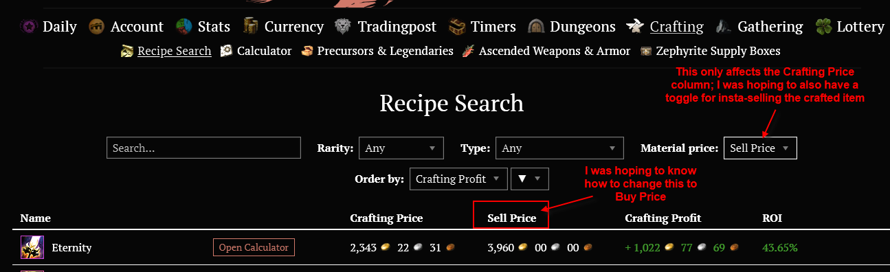 Add the ability to set item prices to "buy price" for the recipe search · Issue #1684 ...