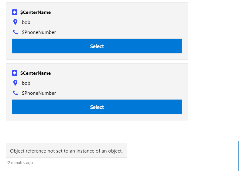 adaptive card carousel view with buttons giving object reference error on select · Issue #6584 ...