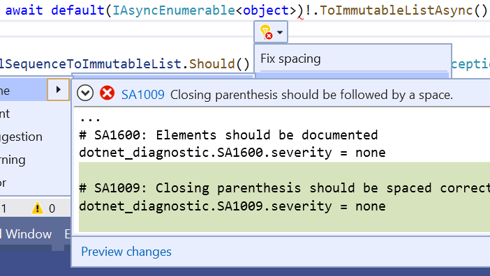 SA1009 false positive when using the null-forgiving operator with parenthesis · Issue #3098 ...
