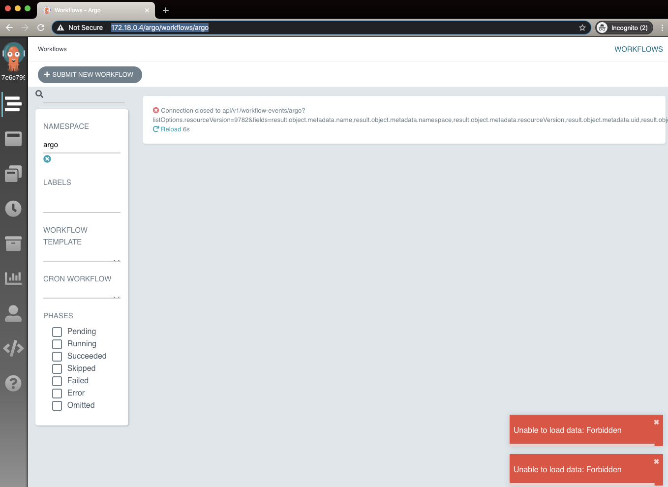 Error In Ui `connection Closed To Apiv1workflow Eventsargo` · Issue 4804 · Argoproj