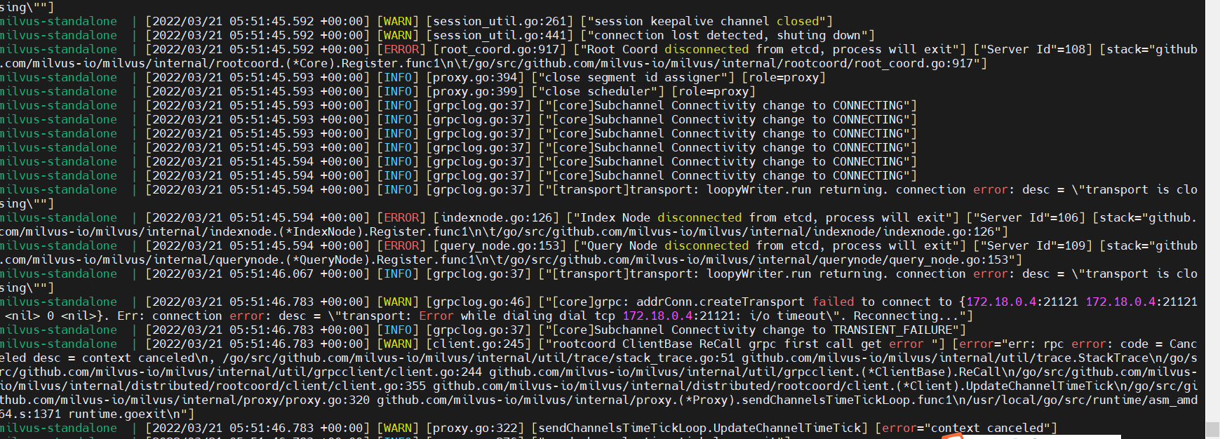 [Bug]: milvus-stand-alone abnormal termination · Issue #16122 · milvus-io/milvus · GitHub