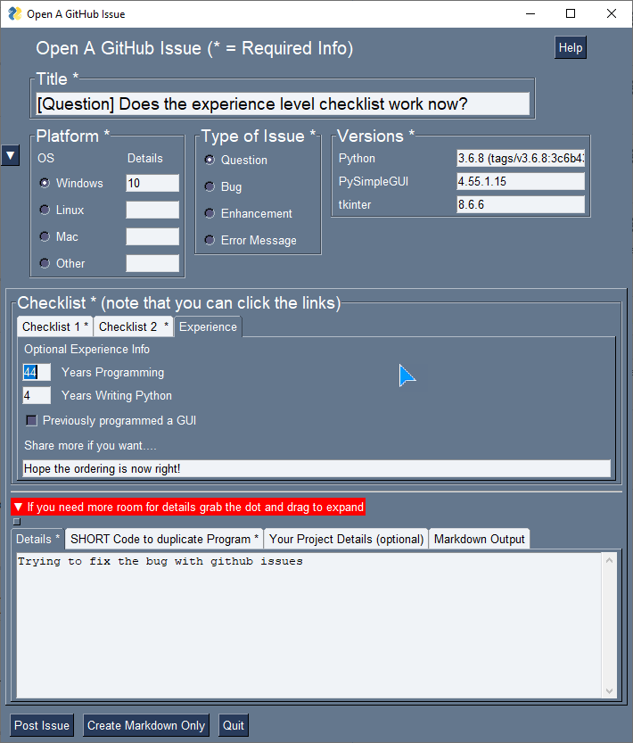 [Question] Does the experience level checklist work now? · Issue #5011 · PySimpleGUI/PySimpleGUI ...