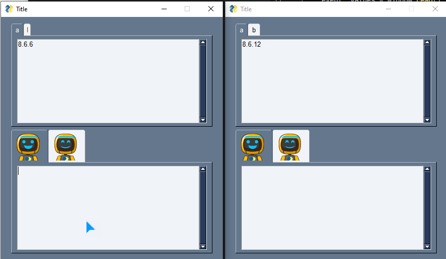 [Bug] Tabs without text do not update returned values dictionary for TabGroup when swapping ...