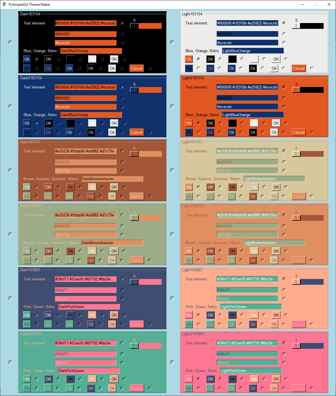 [HELP wanted] More look and feel color schemes! · Issue #2167 · PySimpleGUI/PySimpleGUI · GitHub