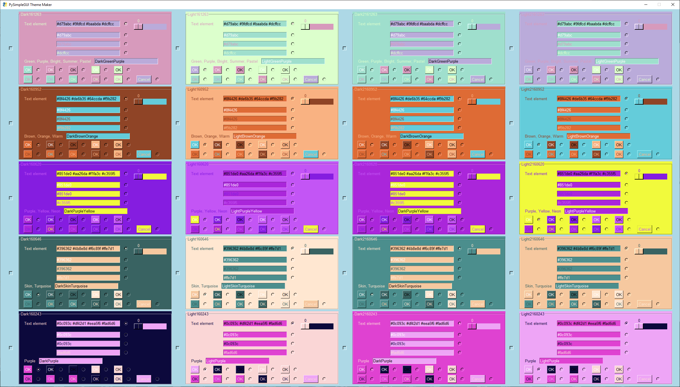 [HELP wanted] More look and feel color schemes! · Issue #2167 · PySimpleGUI/PySimpleGUI · GitHub