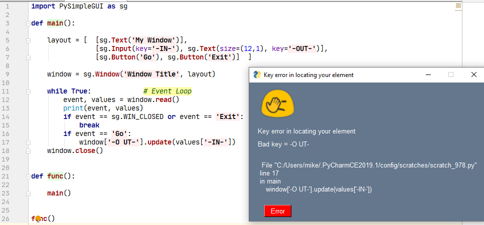 [ Enhancement ] Raise key errors · Issue #3176 · PySimpleGUI/PySimpleGUI · GitHub
