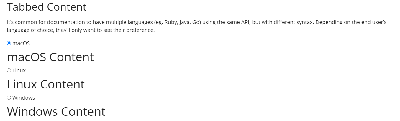 Tabbed code content · Issue #429 · google/docsy · GitHub