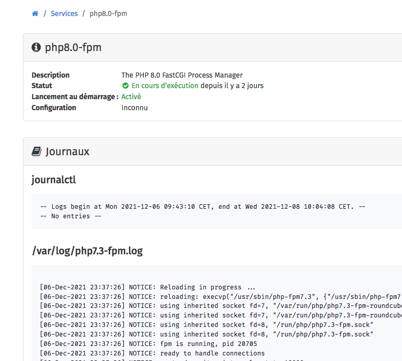 php8.0-fpm service showing php7.3 logs · Issue #1940 · YunoHost/issues · GitHub
