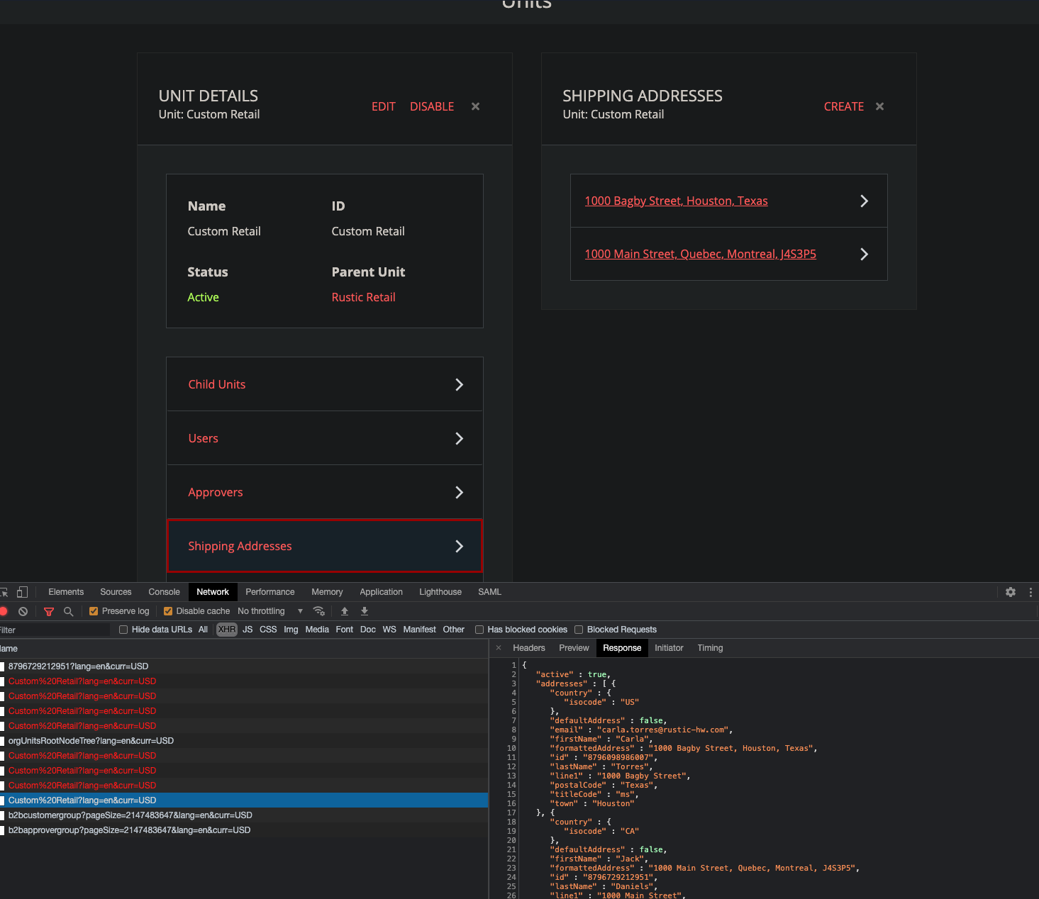 [Verify backend fix when it will be done] Unit Shipping Address missing 2nd address in list ...