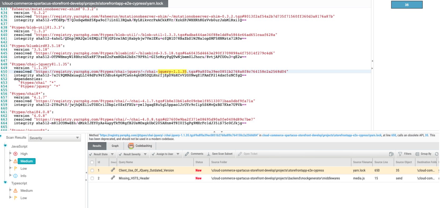 Checkmarx - Jquery Outdated Version chai-jquery-1.1.35 · Issue #3631 · SAP/spartacus · GitHub