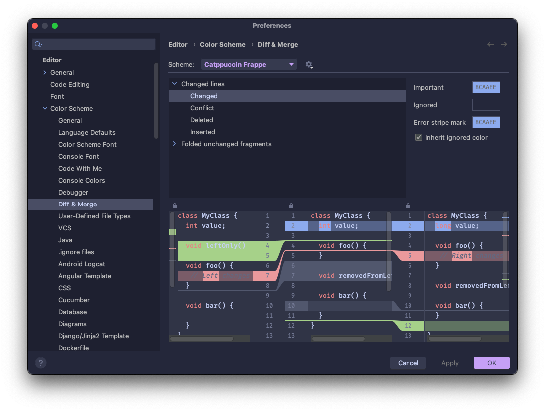 Selecteddiff Highlight Is Hard To Read · Issue 34 · Catppuccinjetbrains · Github