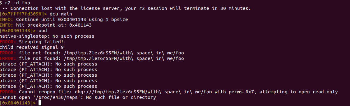 release 5.8.4: `ood` is broken : ( · Issue #21512 · radareorg/radare2 · GitHub