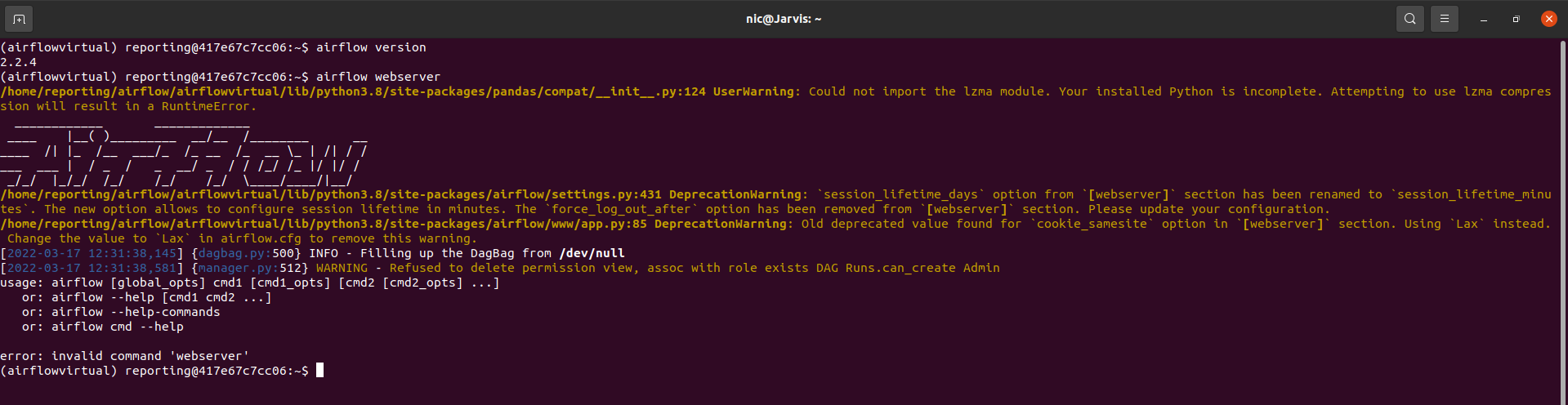 Airflow Webserver Cannot Start Error Invalid Command Webserver · Issue 22338 · Apache 