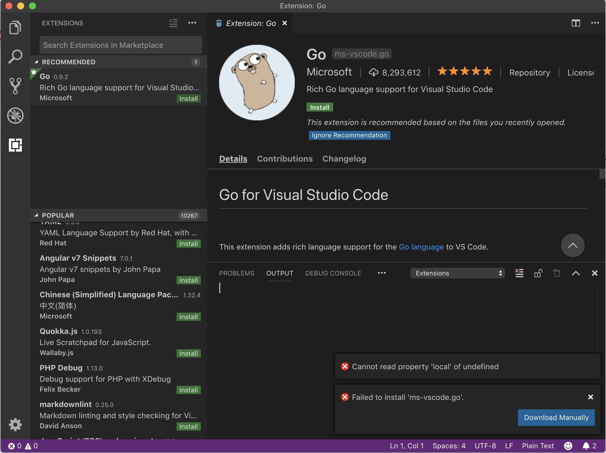 A problem with install Go 0.9.2 · Issue #70120 · microsoft/vscode · GitHub