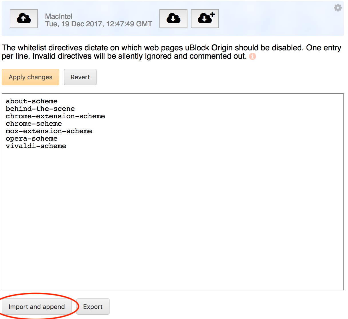 Add an "Import and Replace" button to the Whitelist tab · Issue #3358 · gorhill/uBlock · GitHub