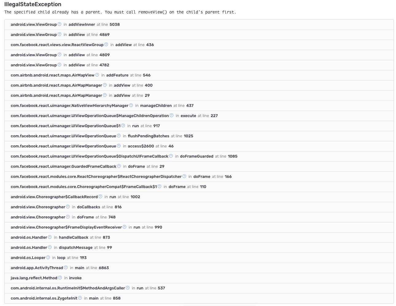 IllegalStateException The specified child already has a parent. You must call removeView() on ...