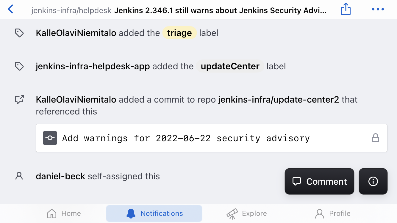 Misleading wording “added a commit” in an issue that I mentioned in a comment on a commit ...