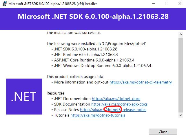 Info for .Net 6.0 are not updated on .Net 6 SDK installation wizard ...