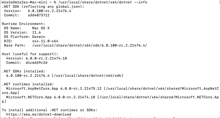 Dotnet command cannot be found after installing .NET 6.0.100-rc.2.21476.4-osx-x64.pkg on Apple ...