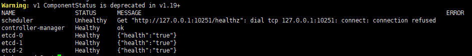 Scheduler Unhealthy, Get "http://127.0.0.1:10251/healthz": dial tcp 127.0.0.1:10251: connect ...