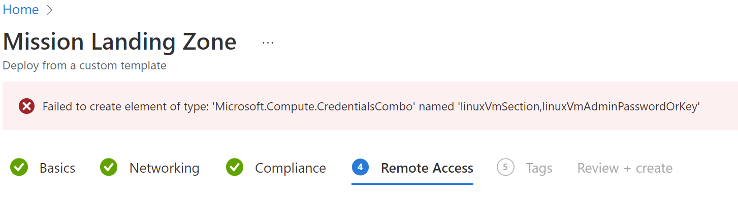 Portal UI does not capture passwords for Remote Access with "Failed to create element of type ...