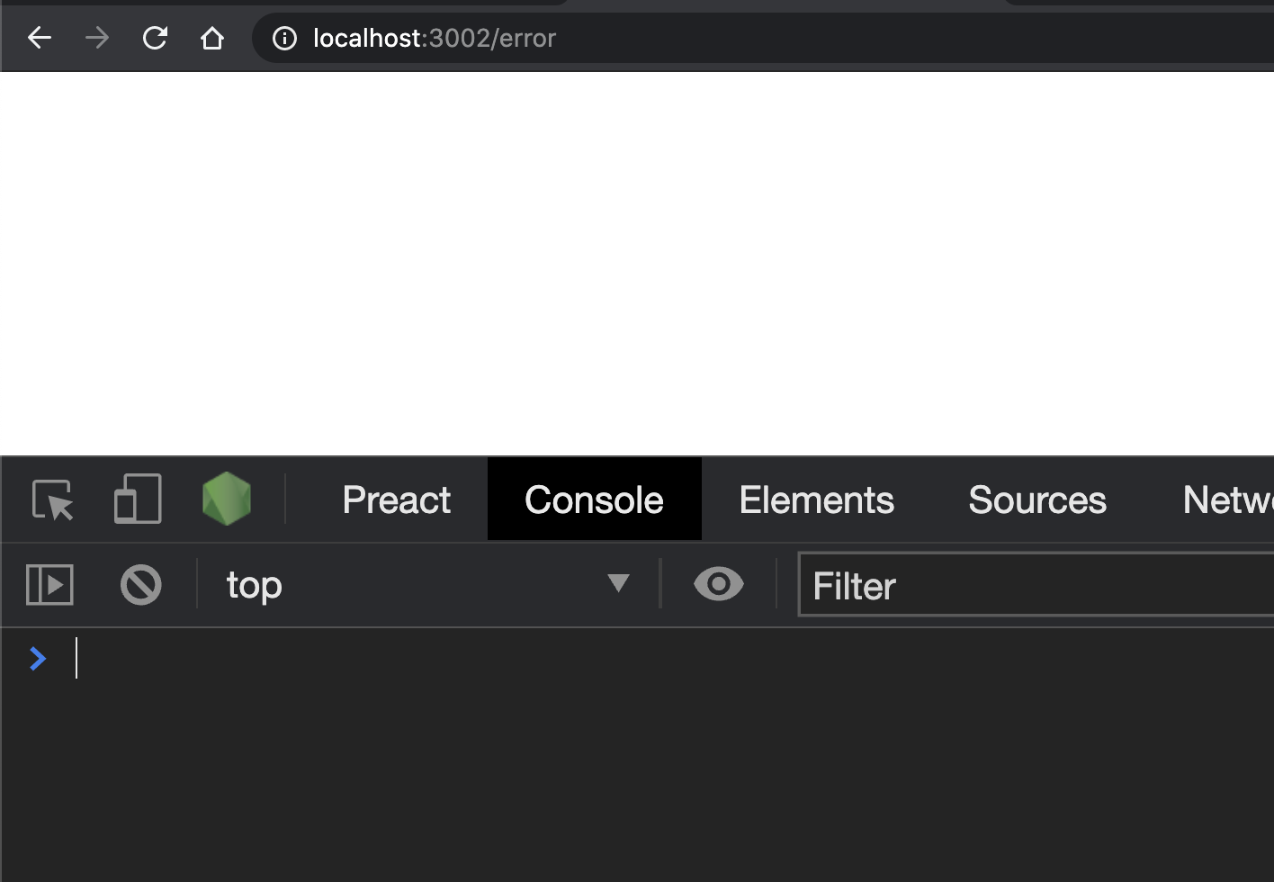 Using Preact Example `next Dev` Displays A Blank Page On Error When Routing On Client Side