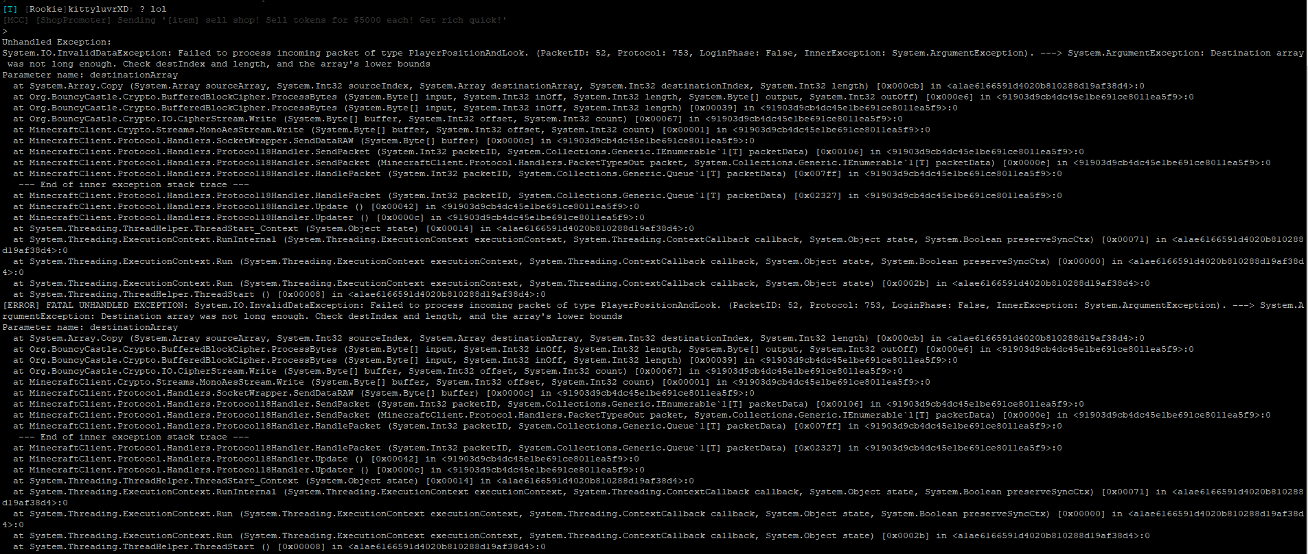 ChangeSlot crashes client · Issue #1281 · MCCTeam/Minecraft-Console-Client · GitHub