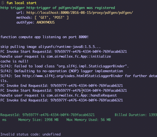 [Java]fun local star报错Invalid status code: undefined · Issue #287 · alibaba/funcraft · GitHub
