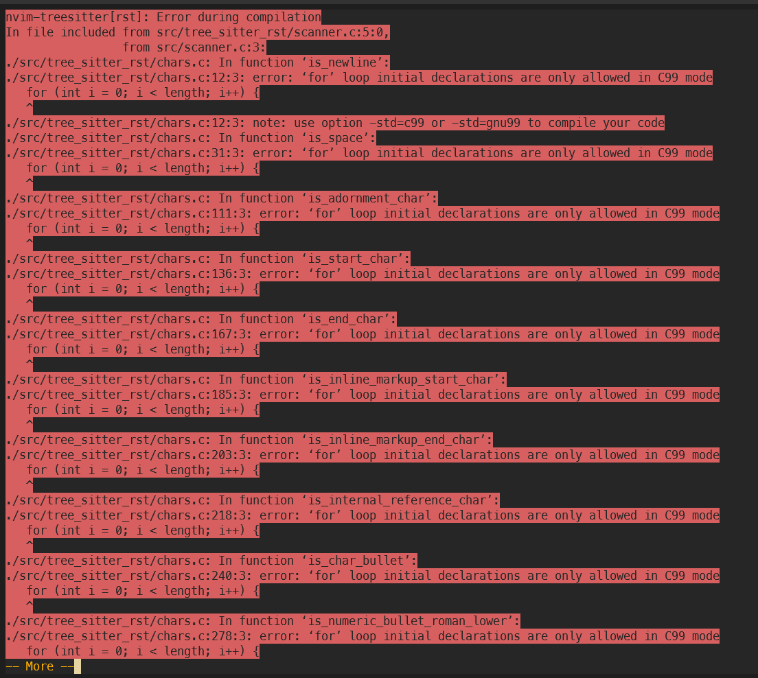 WARNING: `tree-sitter` executable not found (parser generator, only needed for ...