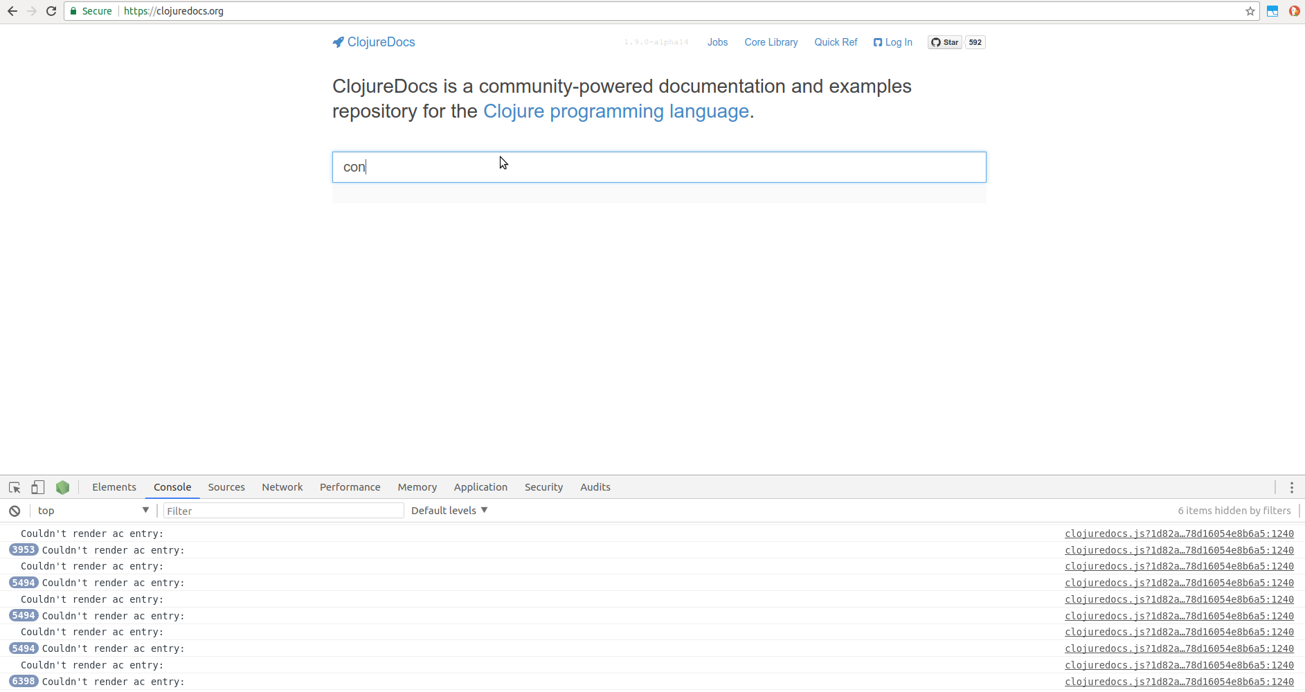 Search field goes into infinite loop in Chrome · Issue #183 · zk/clojuredocs · GitHub