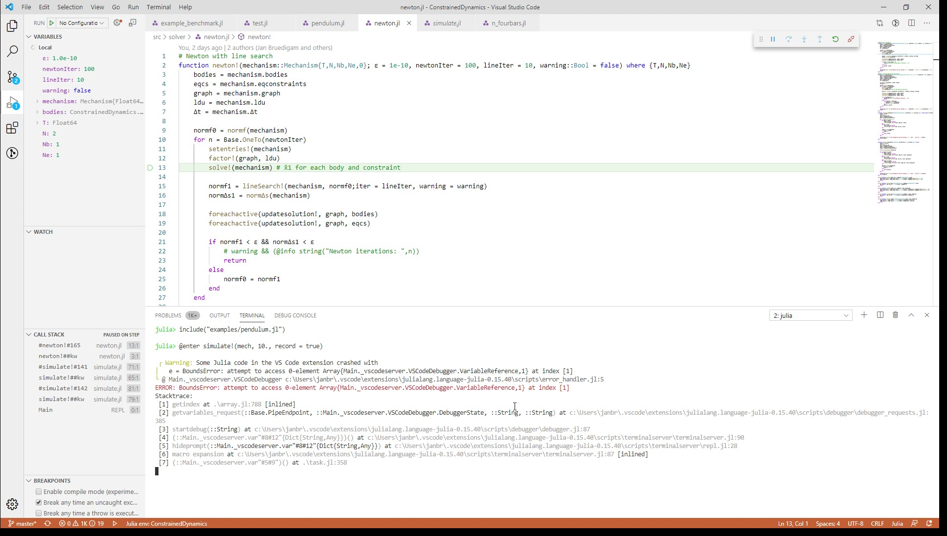 V0158 Debugger Crashes With Boundserror · Issue 1072 · Julia Vscodejulia Vscode · Github