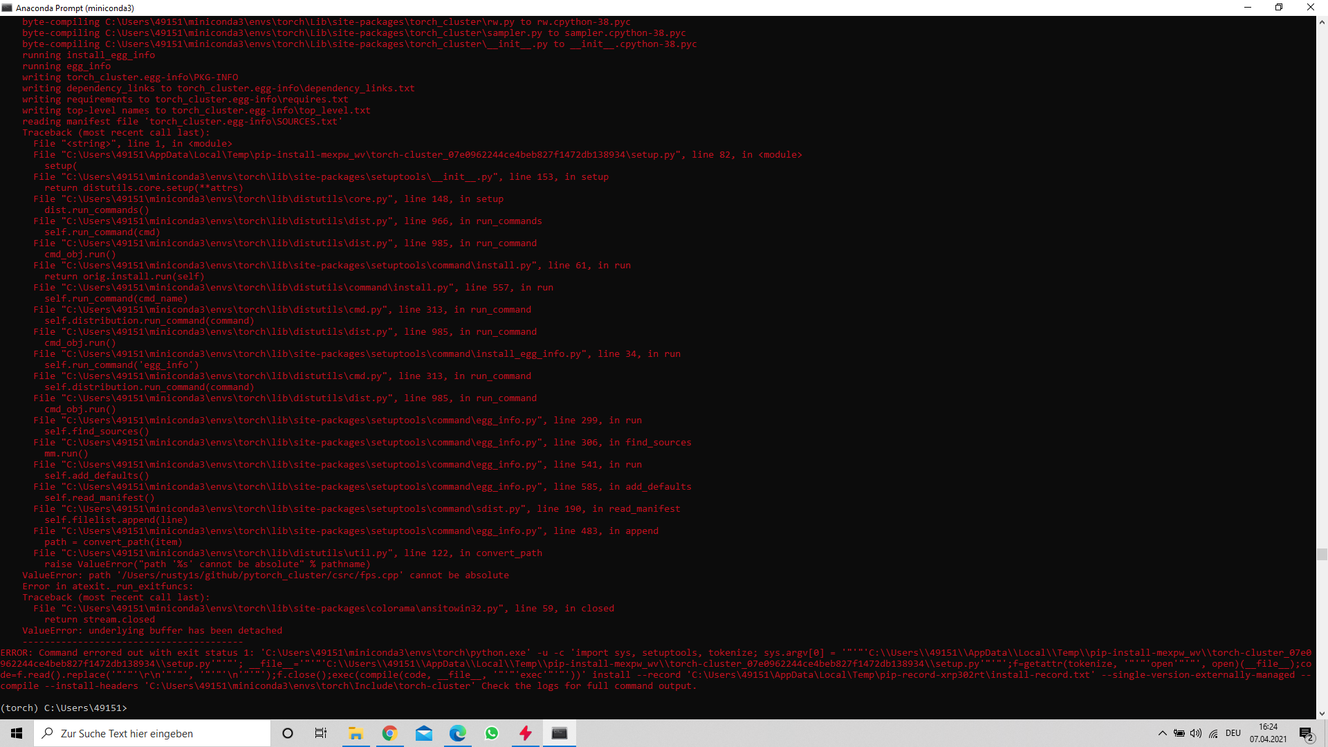 unable to install torchcluster · Issue #101 · rusty1s/pytorch_cluster · GitHub
