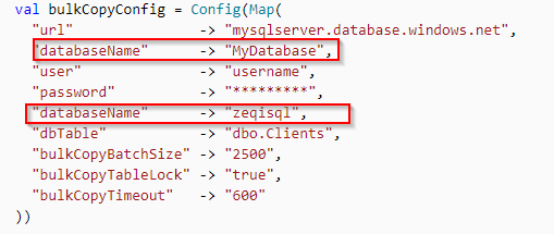 Duplicate "databaseName" parameter in bulkCopyConfig during writing data to Azure SQL database ...
