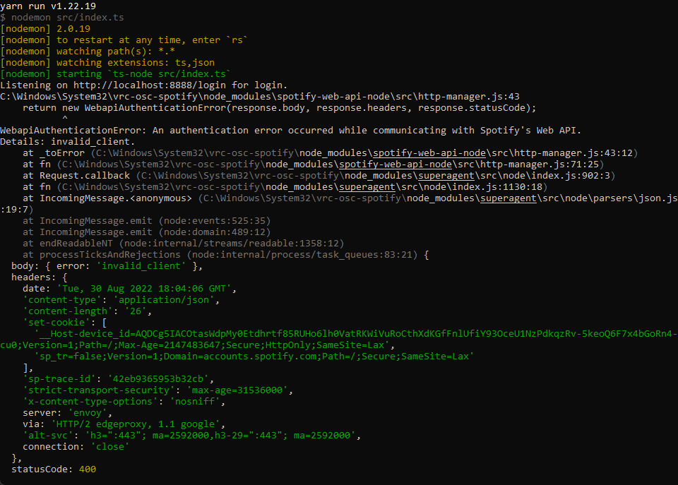 ERROR: INVALID CLIENT · Issue #1 · bddvlpr/vrc-osc-spotify · GitHub
