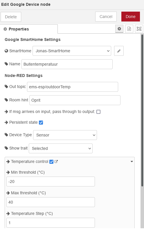 Version 0.2.7: Temperature Sensor not working. · Issue #253 · mikejac/node-red-contrib-google ...
