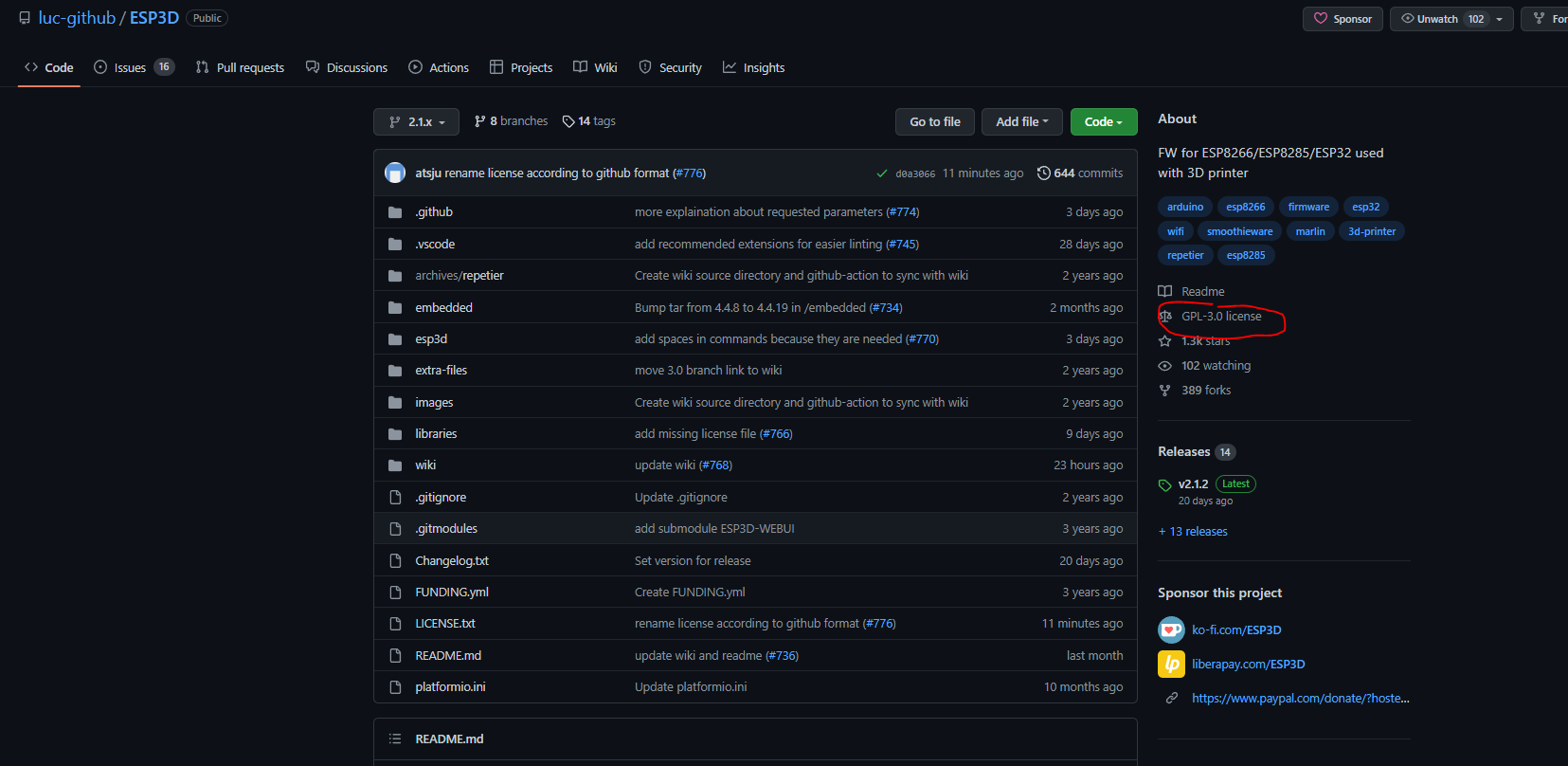 rename license according to github format by atsju · Pull Request #776 · luc-github/ESP3D · GitHub