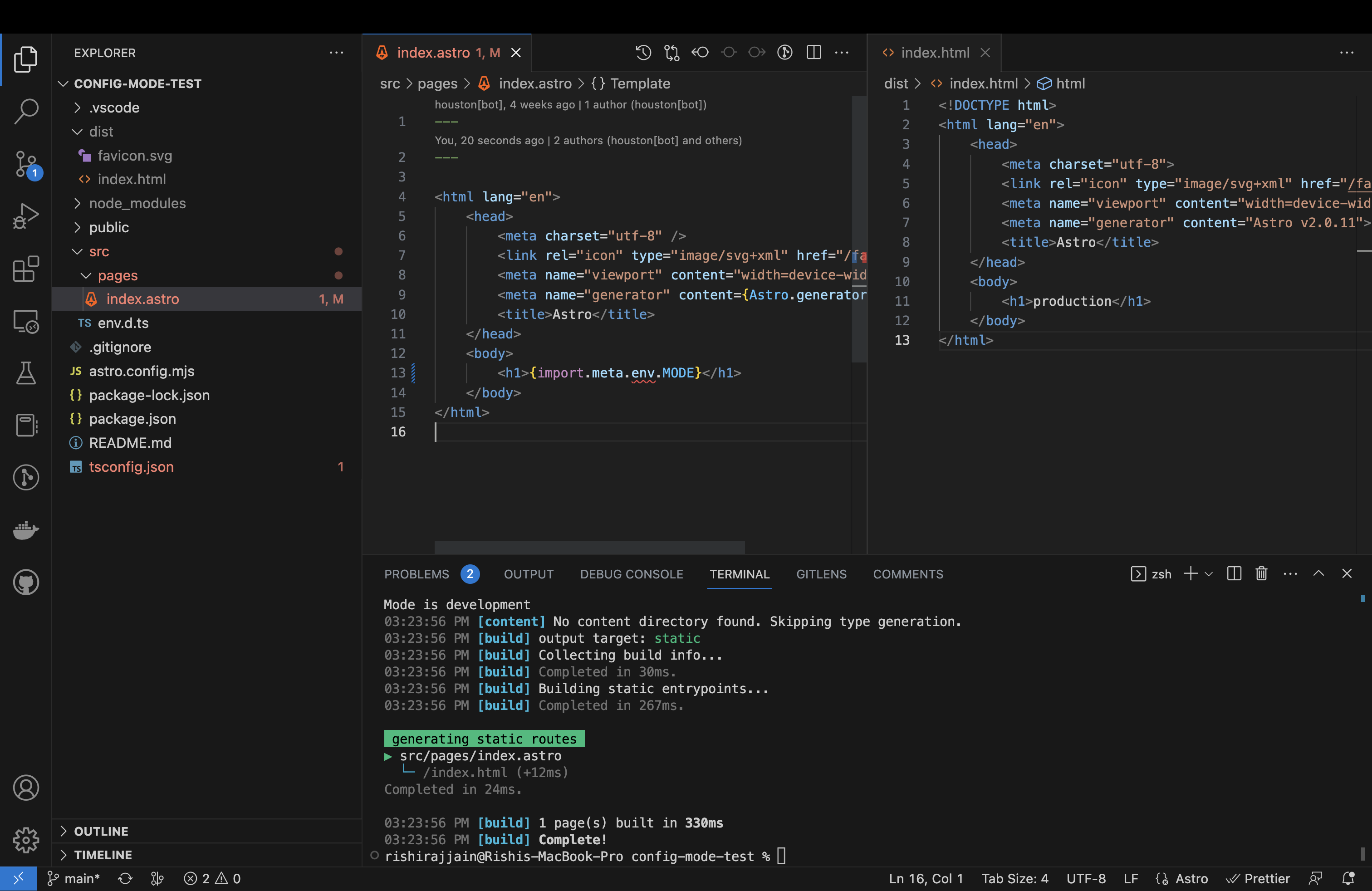 Mode is 'development' in config file when running astro build · Issue ...