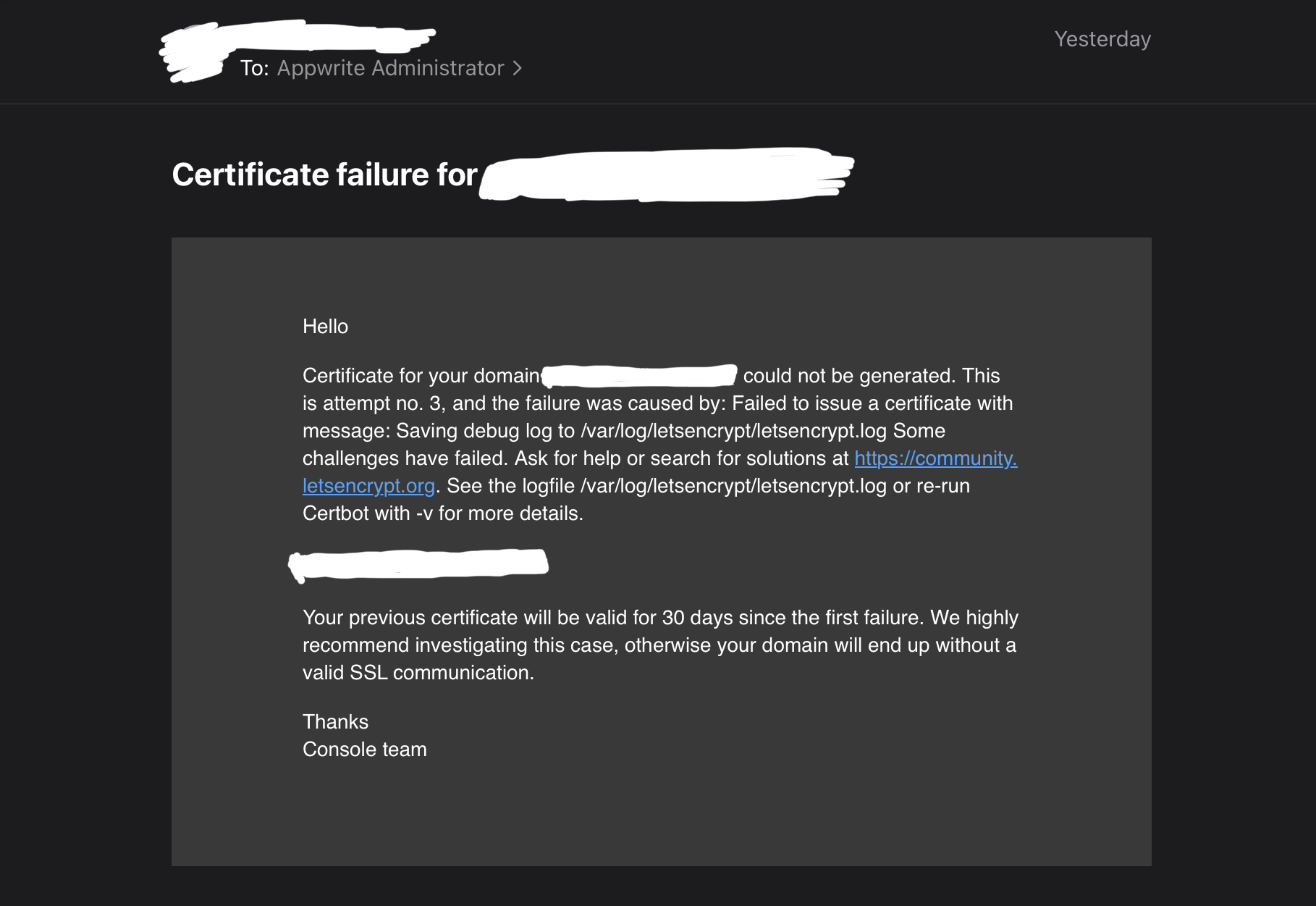 馃悰 Bug Report Letsencrypt Failing 路 Issue 4938 路 Appwriteappwrite 路 Github