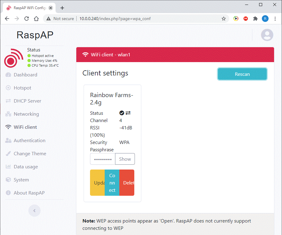 WiFi Client page distorted when only one SSID · Issue #680 · RaspAP/raspap-webgui · GitHub