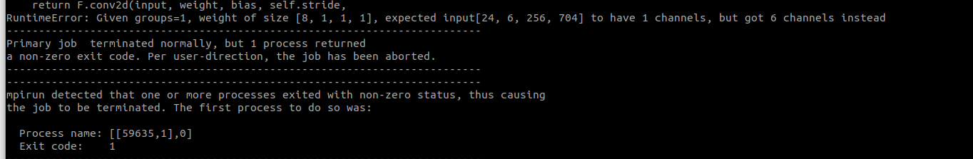 7. RuntimeError: Given groups=1, weight of size [8, 1, 1, 1], expected input[12, 6, 256, 704] to ...