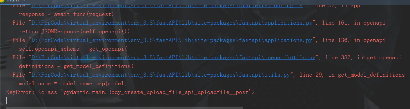 使用 file: UploadFile = File(...) 做为接口参数,导致/docs 报错无法打开 · Issue #3756 · fastapi/fastapi · GitHub