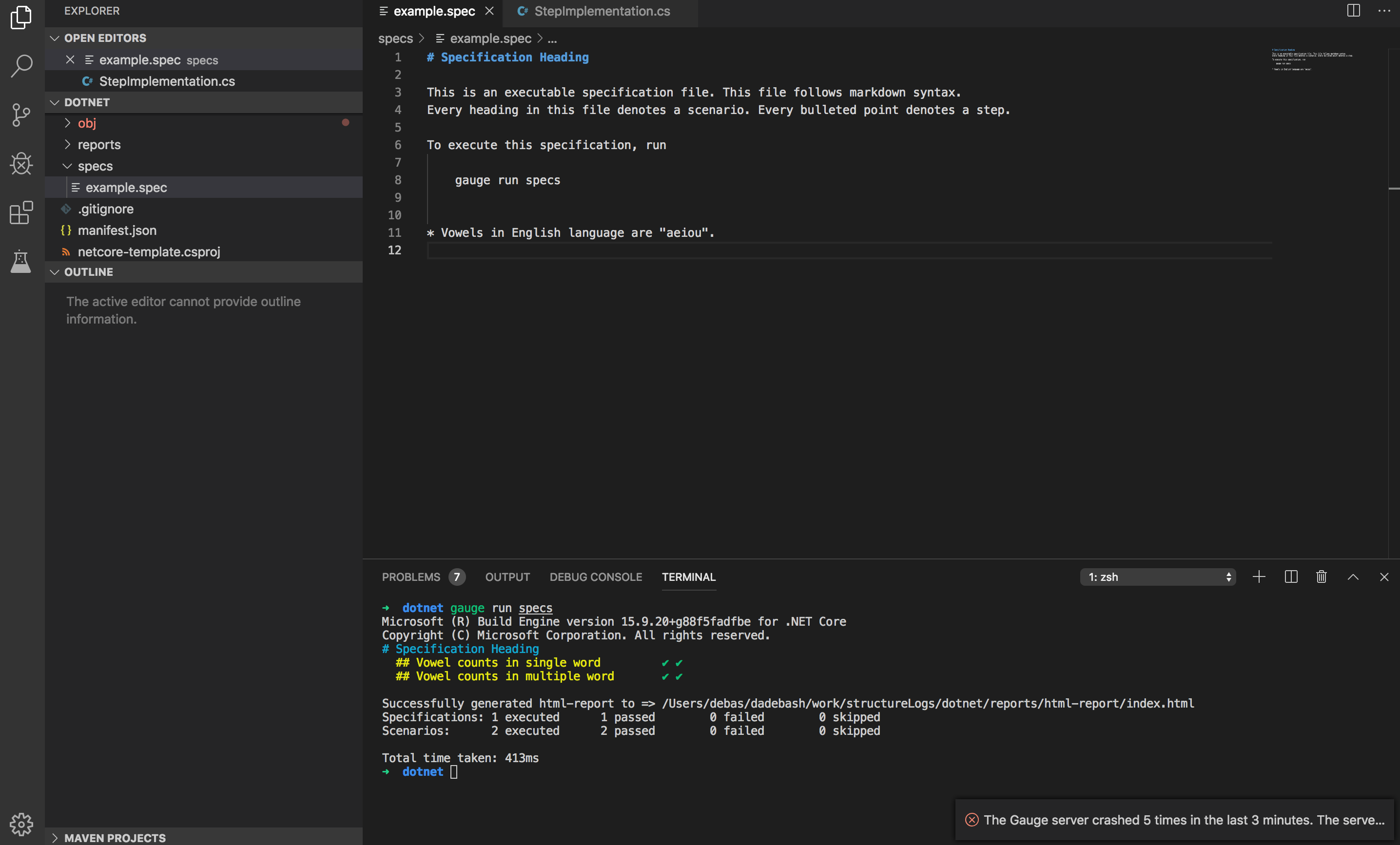 gauge server crashes in vs code · Issue #1462 · getgauge/gauge · GitHub