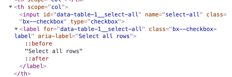 Provide descriptive text in label elements: All the checkboxes in datatable component checkbox ...