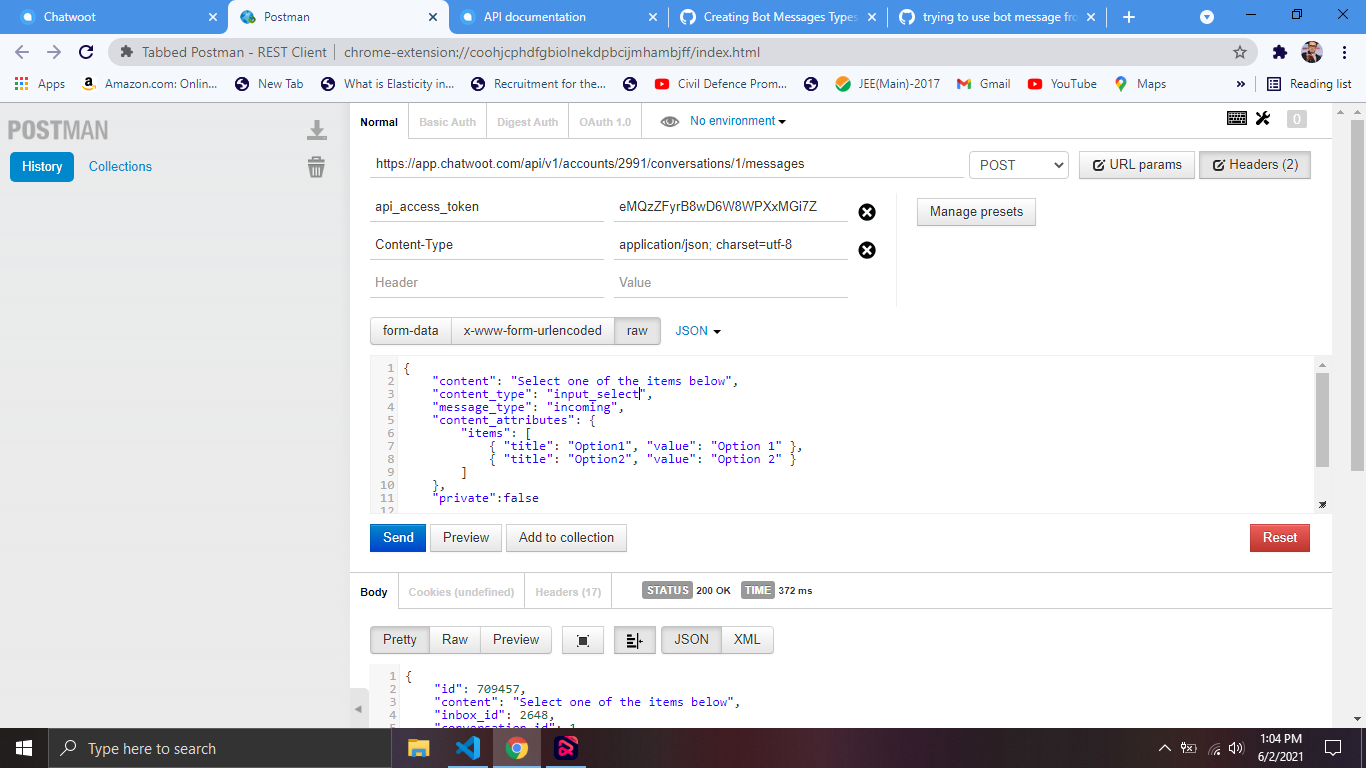 trying to use bot message from article you provided but not working · Issue #2358 · chatwoot ...