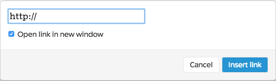 Text editor: link: URL pop-up should have cursor after prefilled ...