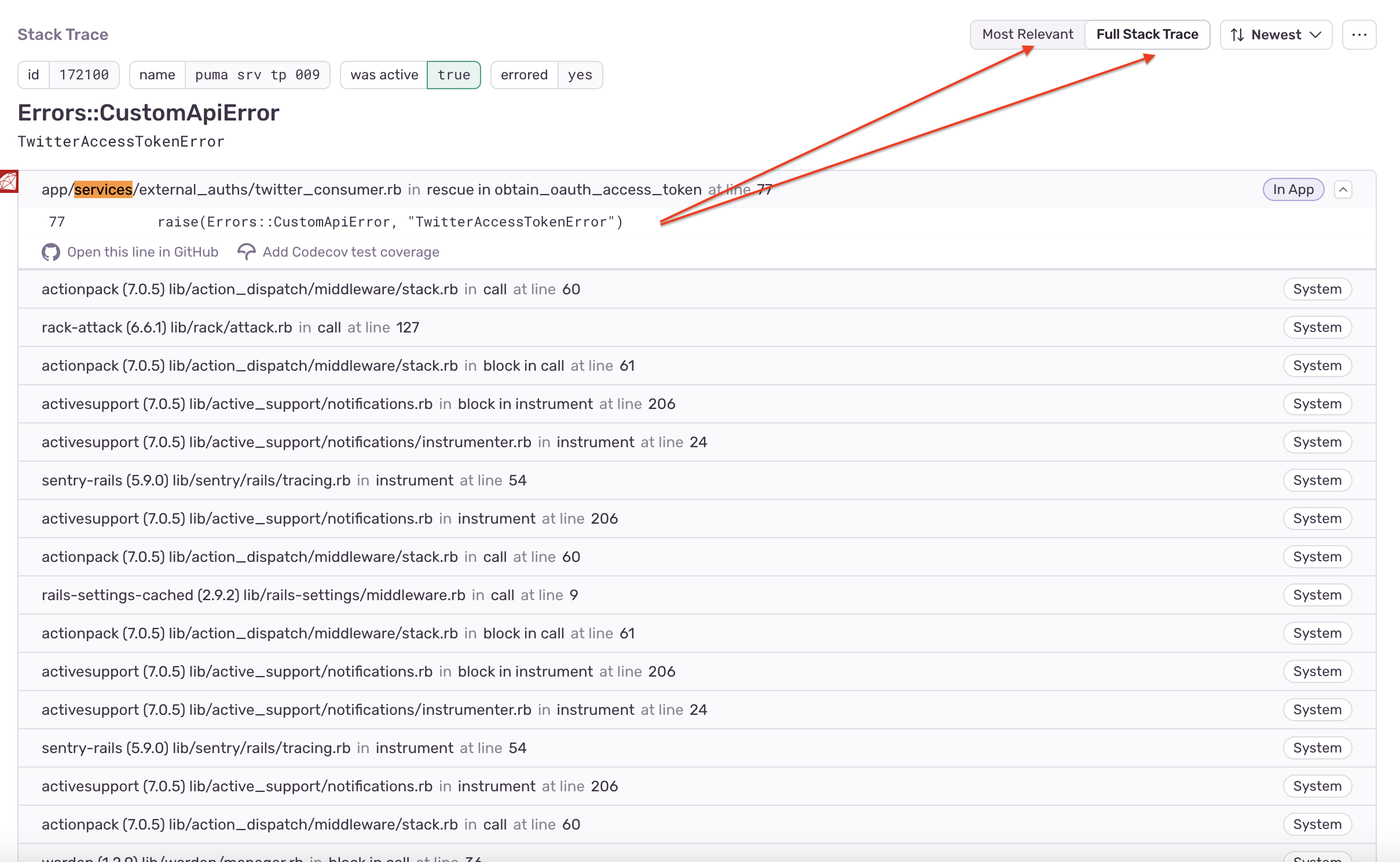 Skylight and Sentry stacktrace issues · Issue #461 · skylightio/skylight-ruby · GitHub