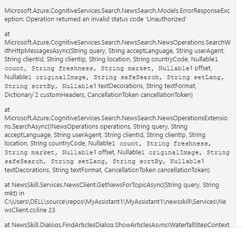 News sample skill returns unauthorized error · Issue #441 · microsoft/botframework-components ...
