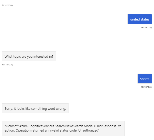 News sample skill returns unauthorized error · Issue #441 · microsoft/botframework-components ...