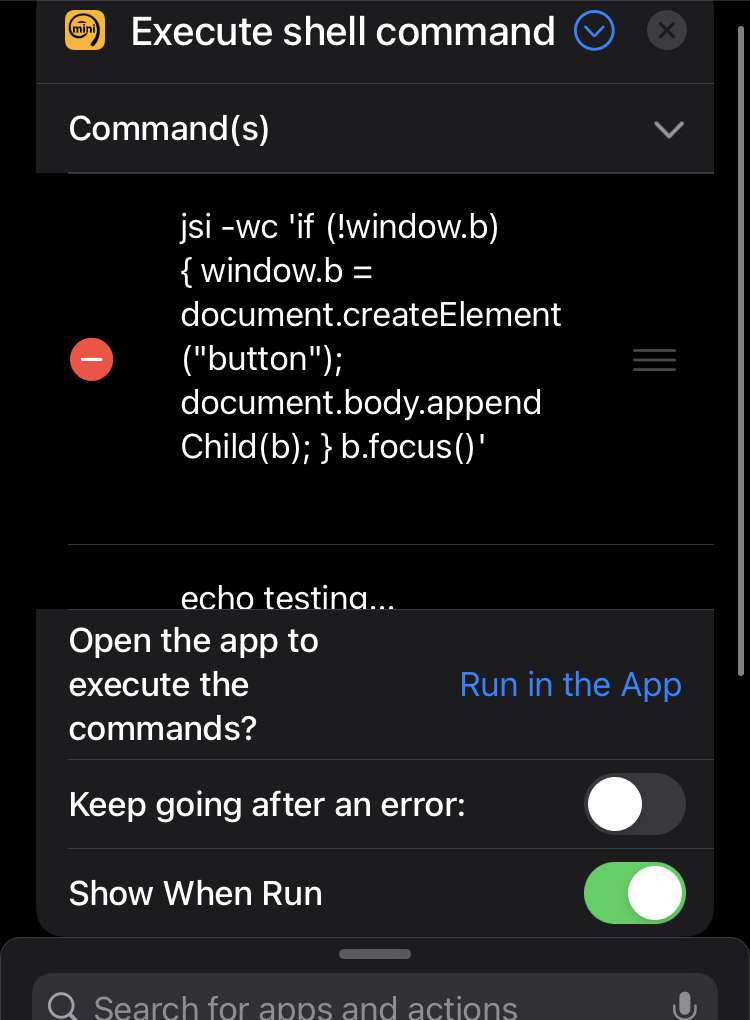 Shortcuts/In-App: Does nothing if a-Shell already running · Issue #346 · holzschu/a-shell · GitHub